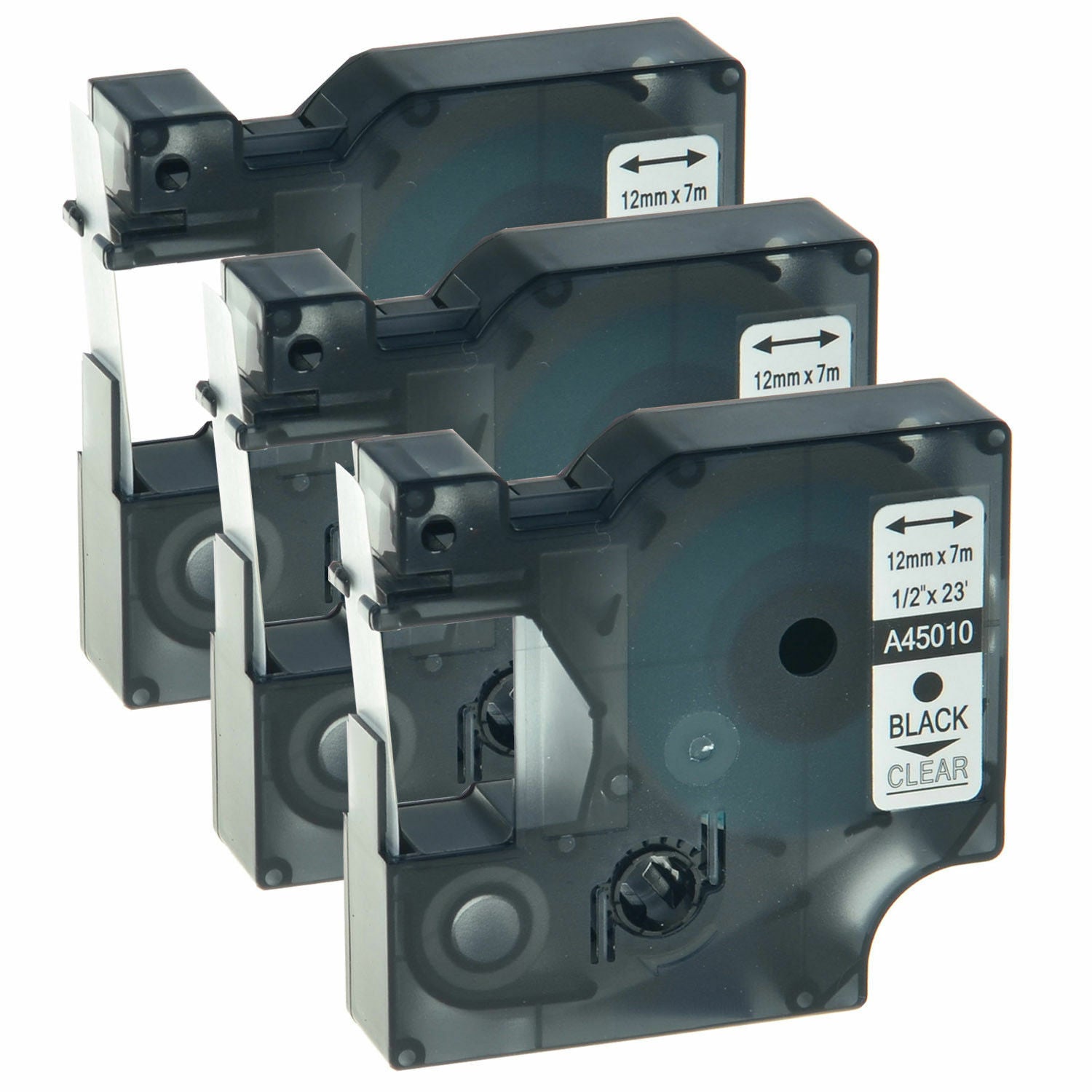 3 Black on Clear Label Tape For Dymo D1 45010 12mm 7m LabelManager 160 – discountinkllc